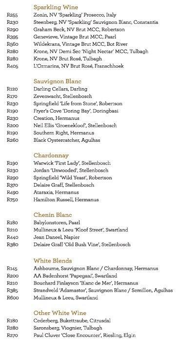 Menu at tashas Nelson Mandela Square restaurant, Sandton