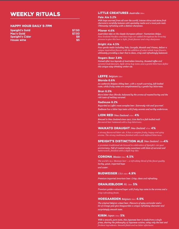 Menu at The Albion of Auckland - Albion Hotel pub & bar, Auckland