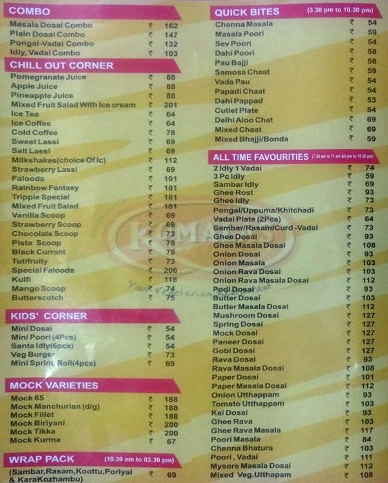 Singapore's Komala's Menu - Zomato