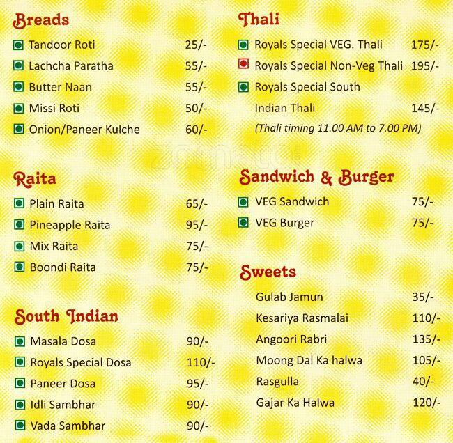 Menu at Royal Cafe, Lucknow, Abdullah Complex