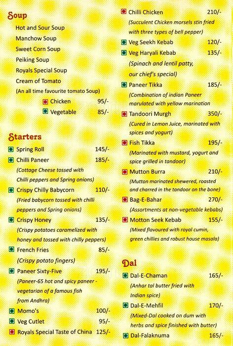 Menu at Royal Cafe, Lucknow, Abdullah Complex