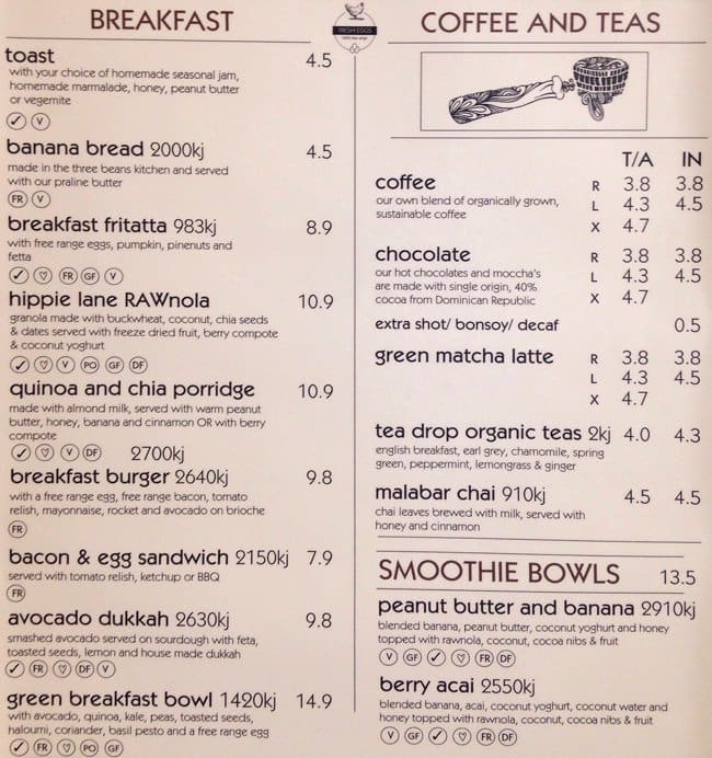 Three Beans Menu, Menu untuk Three Beans, Macquarie Park, Sydney ...