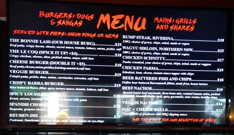 Menu at Glengarry Castle Hotel pub & bar, Redfern