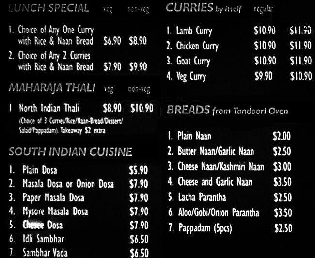 Menu at Incredible Tandoor restaurant, Seven Hills