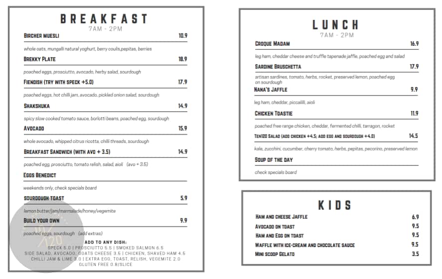 Menu at Ten One Twenty restaurant, Cairns