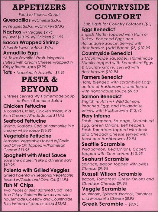 Menu at Countryside Cafe, Burien