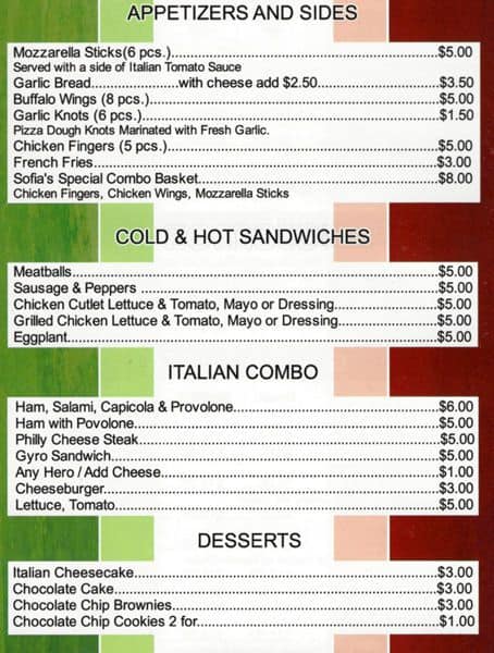 Sofia's Pizza House Menu, Menu for Sofia's Pizza House, Ridgewood, New ...