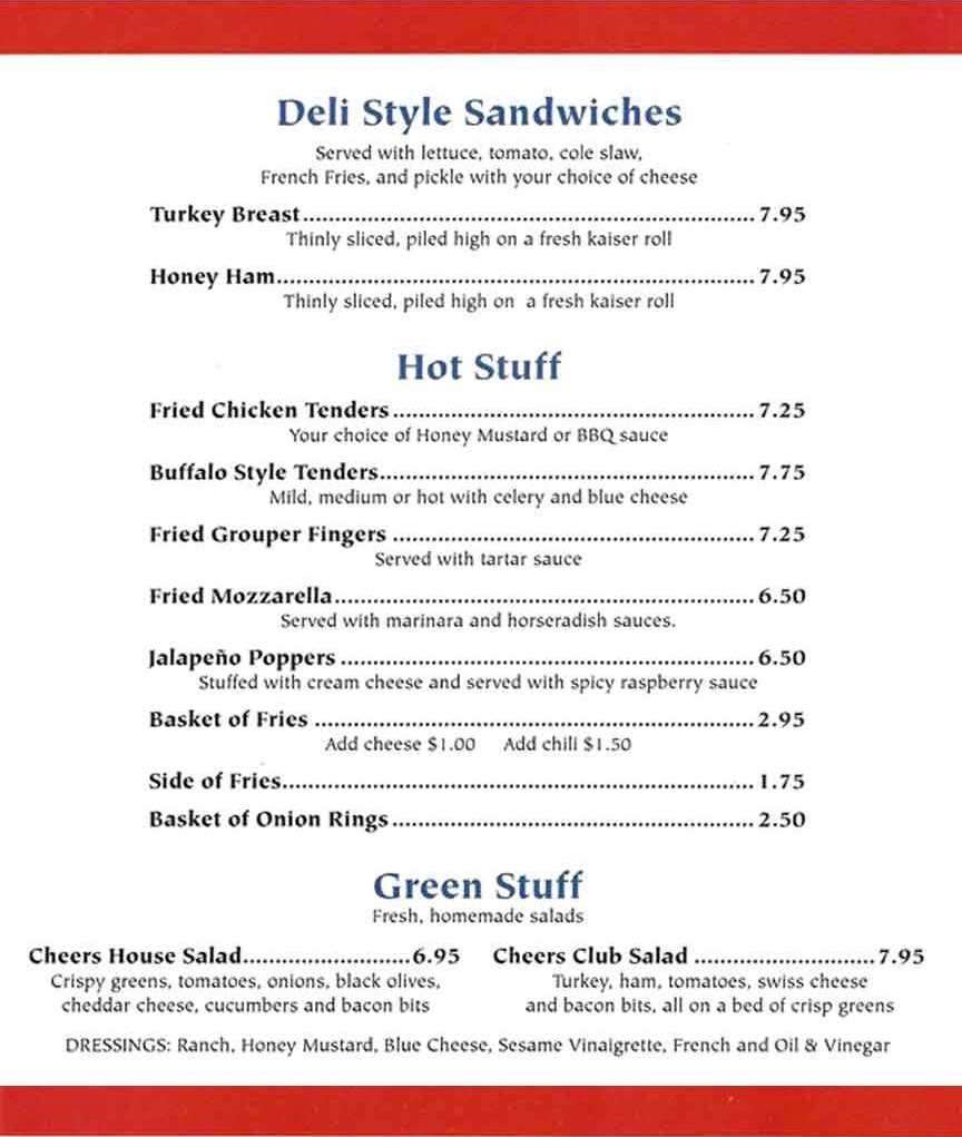 Menu at Cheers Food and Spirits LLC pub & bar, Fort Lauderdale