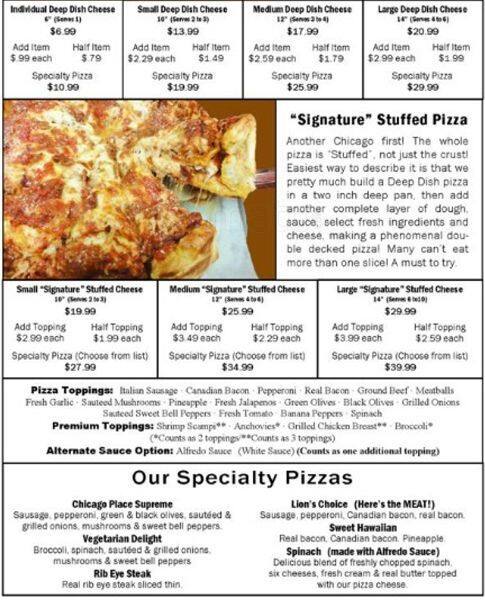 Menu at Chicago Pizza Pizzeria, Allen