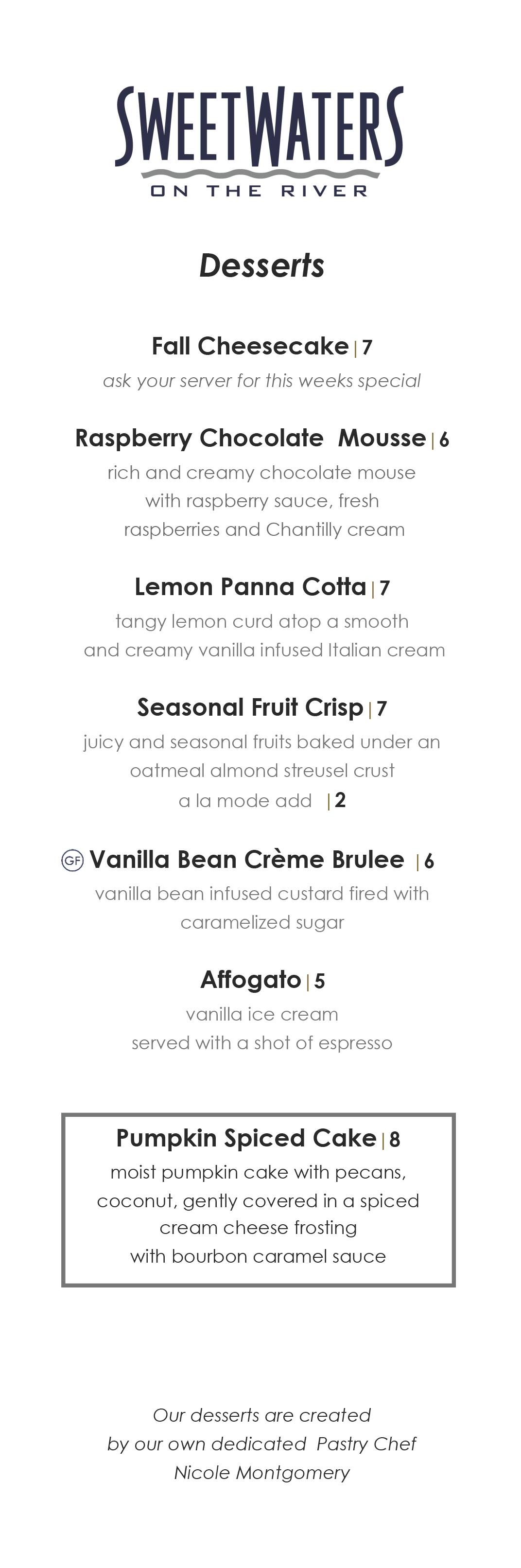 Menu at Valley River Inn restaurant, Eugene