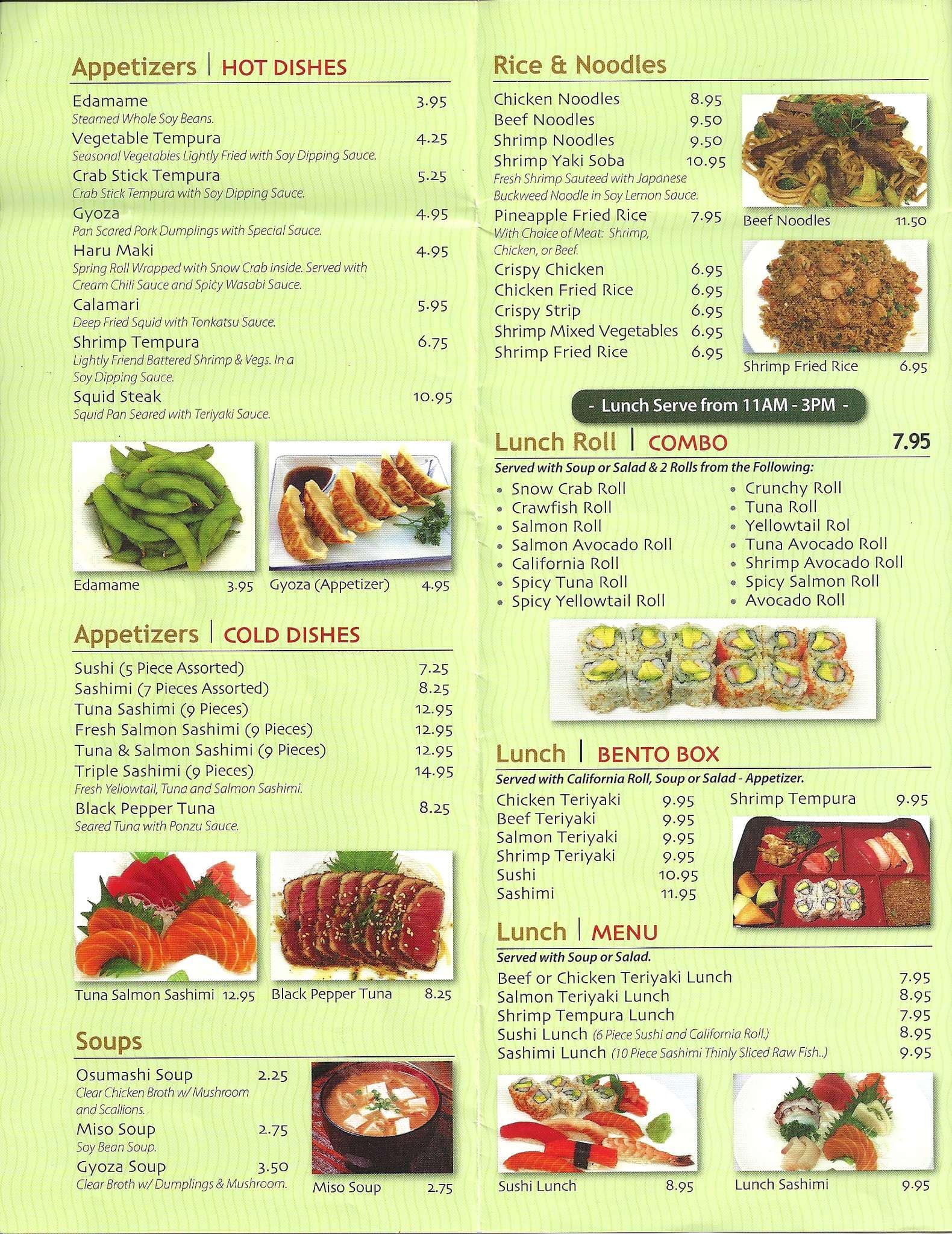 Menu at Sake Cafe, Lufkin