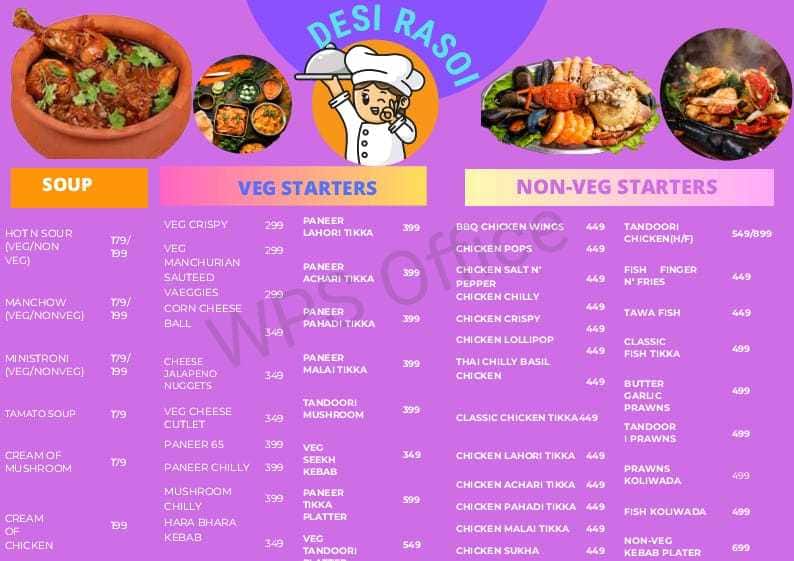 Menu of DESI RASOI, Baner, Pune