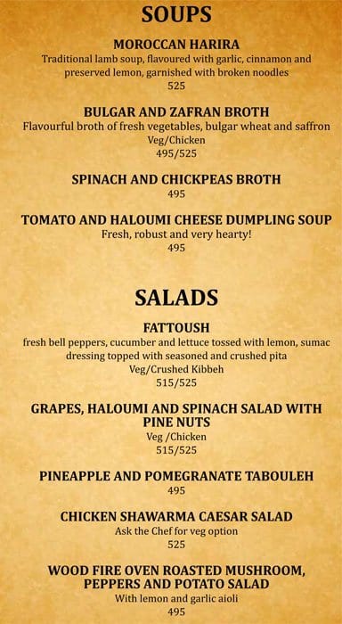 Menu at The Hiatus, New Delhi