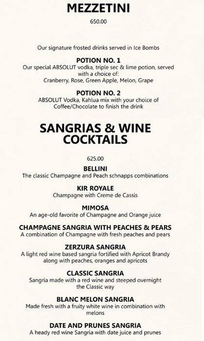 Menu at The Hiatus, New Delhi