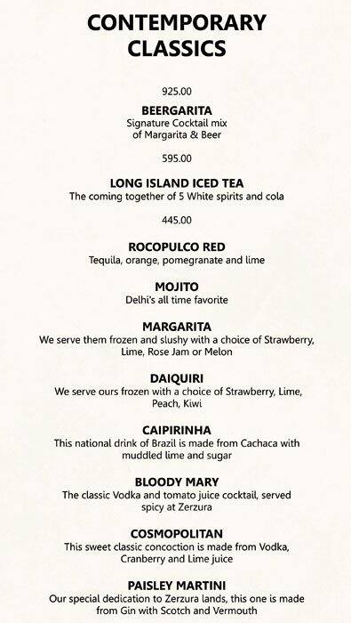 Menu at The Hiatus, New Delhi