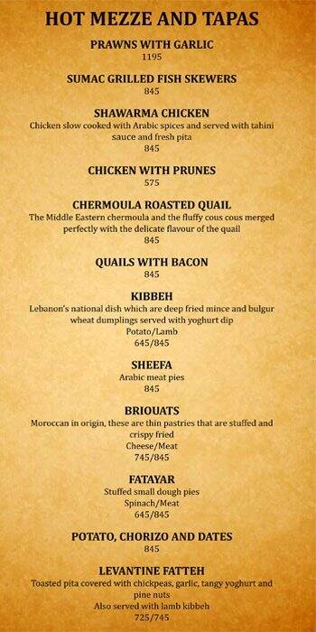 Menu at The Hiatus, New Delhi