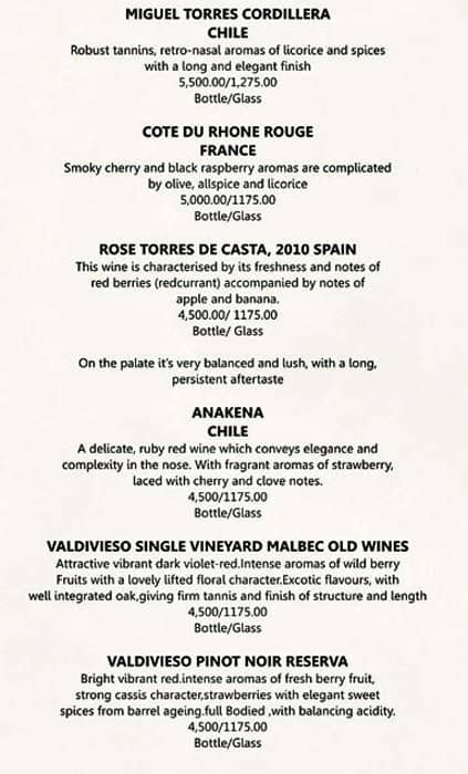 Menu at The Hiatus, New Delhi