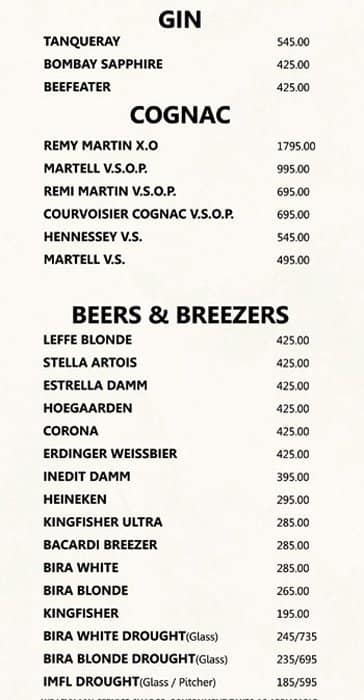 Menu at The Hiatus, New Delhi