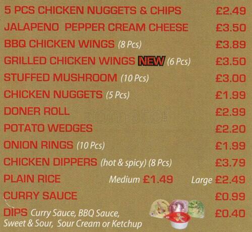 Menu at Top’s Cafe, Hornchurch