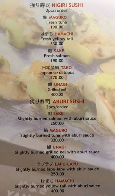 Menu at Yanagi - Midas Hotel & Casino, Pasay