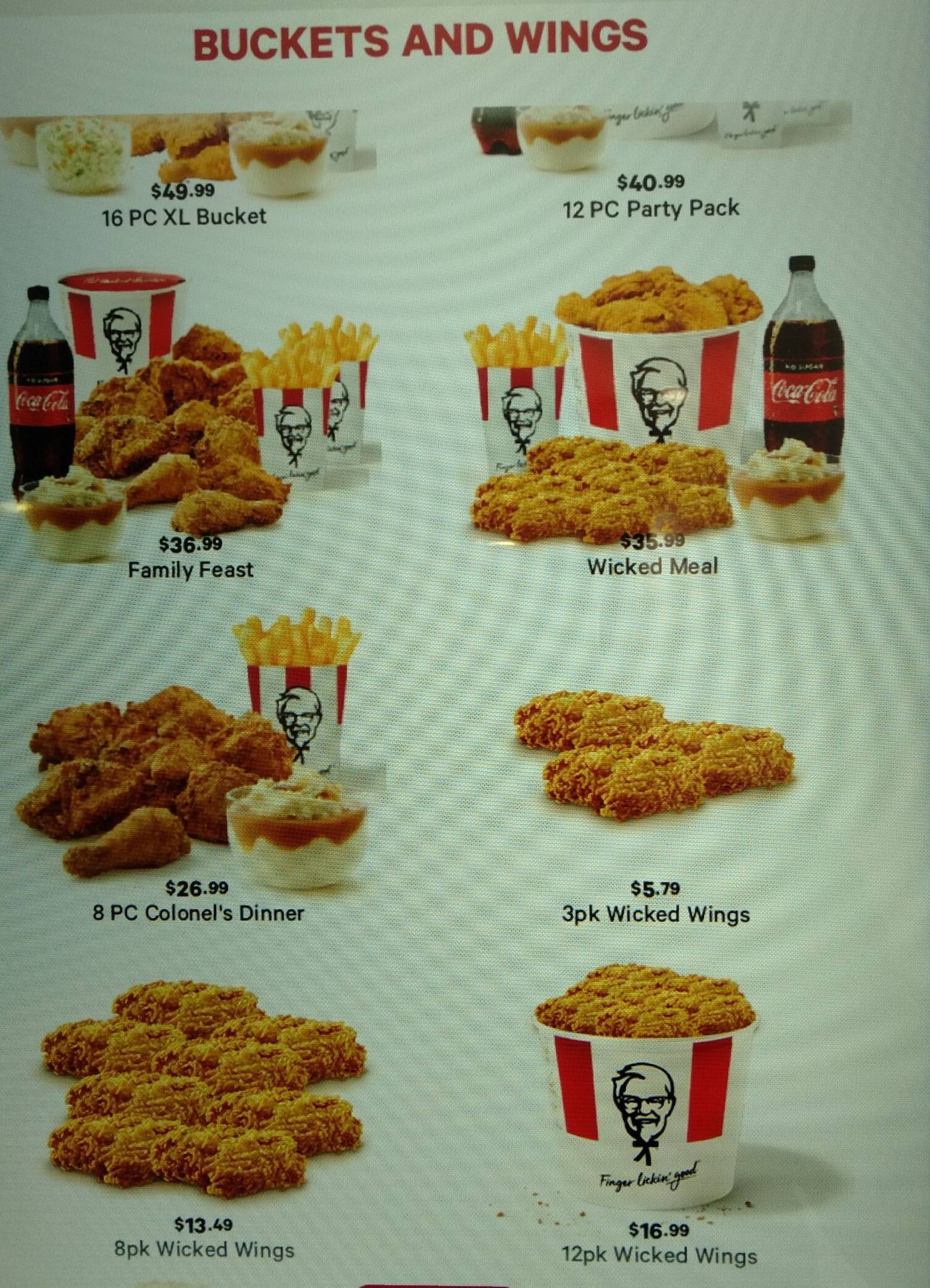 Menu At KFC Restaurant Auckland 10 Quay St