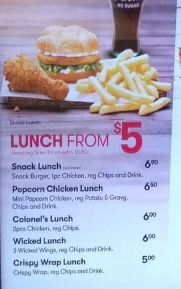 Menu at KFC restaurant, Auckland, 10 Quay St
