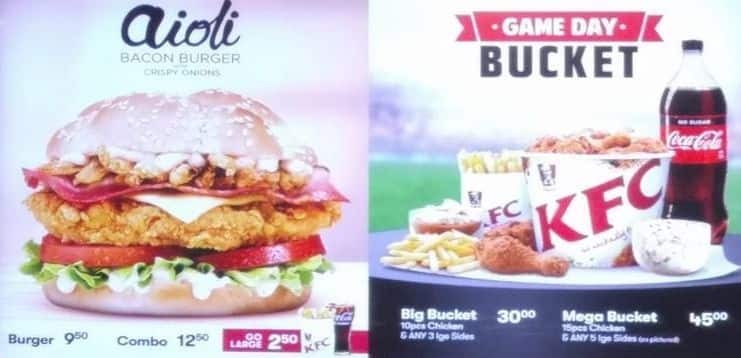 Menu at KFC restaurant, Auckland, 10 Quay St