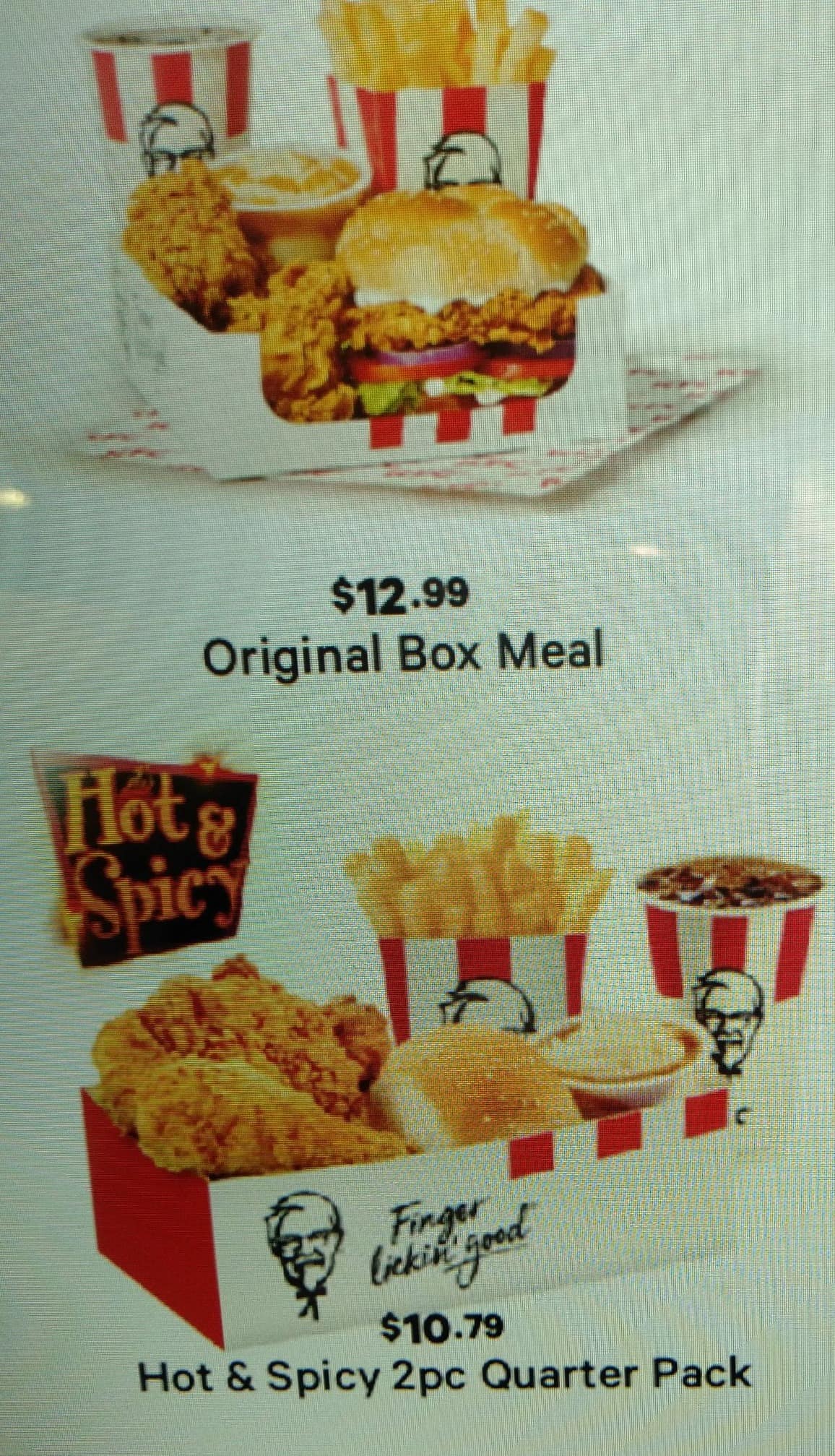 Menu at KFC restaurant, Auckland, 10 Quay St