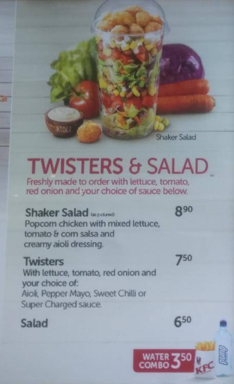 Menu at KFC restaurant, Auckland, 10 Quay St