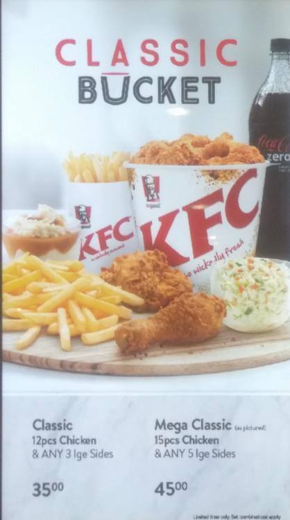 Menu at KFC restaurant, Auckland, 10 Quay St