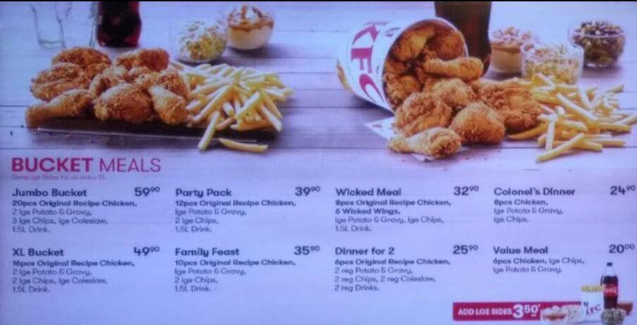 Menu at KFC restaurant, Auckland, 10 Quay St