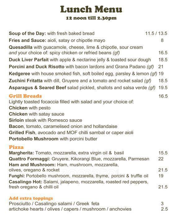 Menu at Ministry Of Food Cafe, Wellington