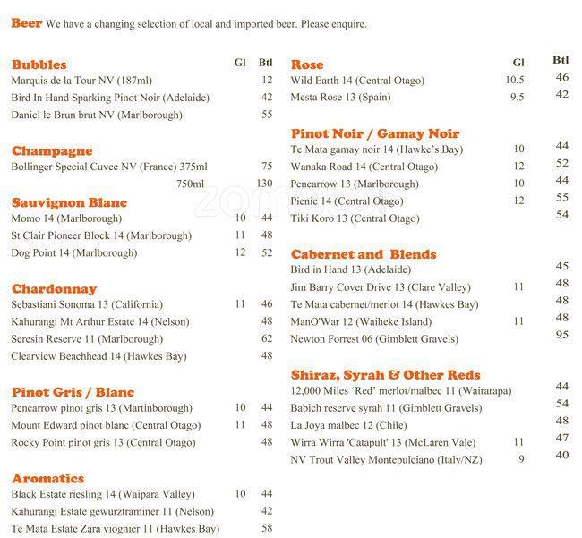 Menu at Ministry Of Food Cafe, Wellington