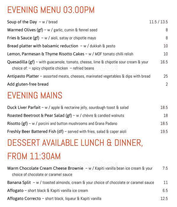 Menu at Ministry Of Food Cafe, Wellington