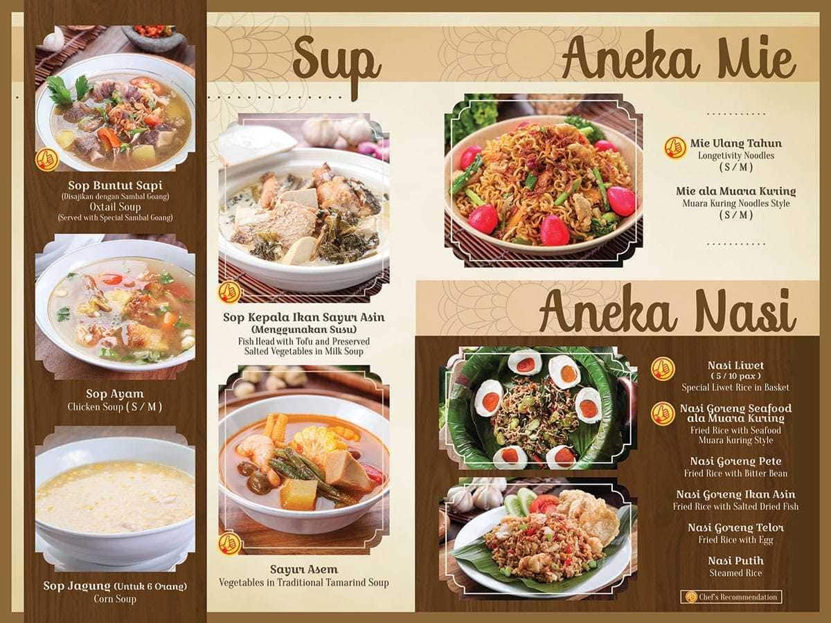 Menu at Muara Kuring restaurant, Jakarta, Jln. Muara Karang 117- 119