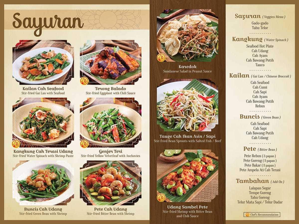 Carta del restaurante Muara Kuring, Yakarta, Jln. Muara Karang 117- 119
