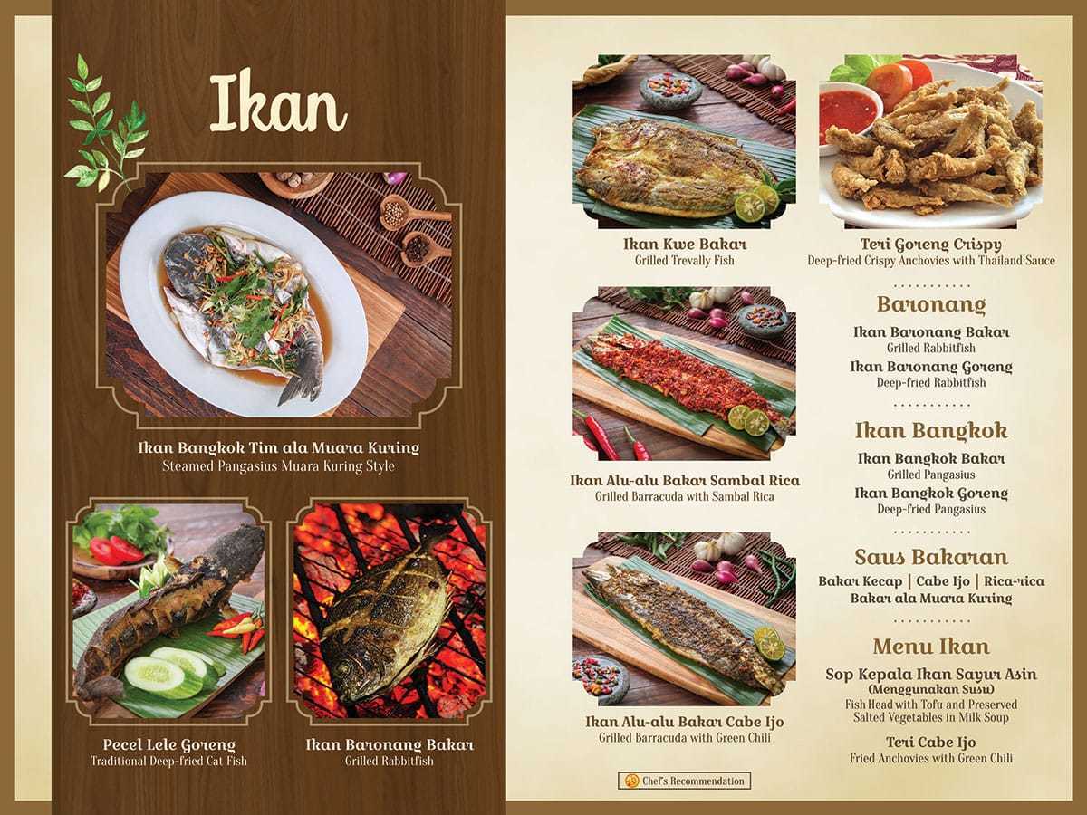 Carta del restaurante Muara Kuring, Yakarta, Jln. Muara Karang 117- 119