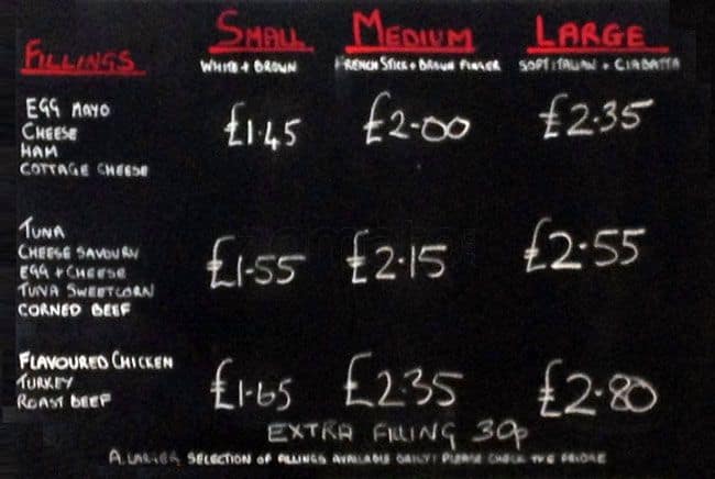 Menu at Rapid Rolls fast food, Edinburgh