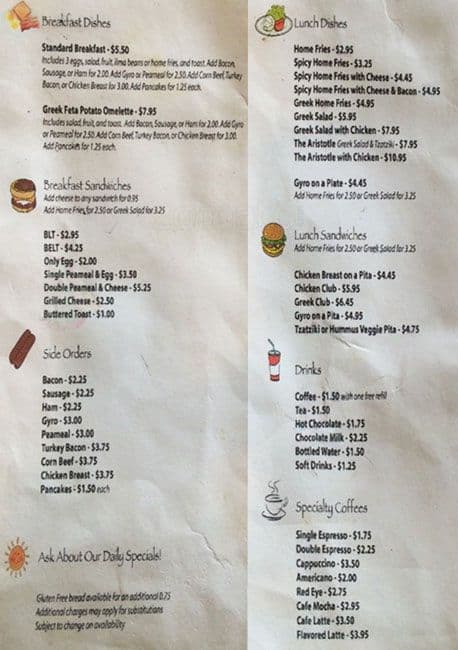 Menu at Our Spot restaurant, Toronto, 180 Baldwin St