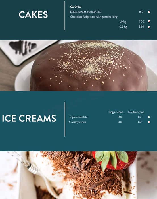 Menu at Cocoacraft Chocolate Factory, Kochi