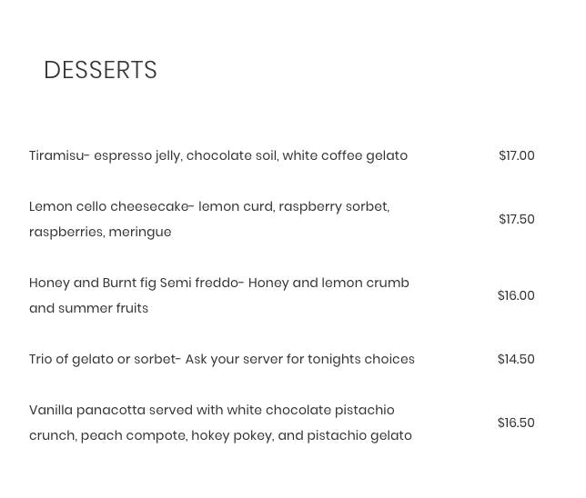 Menu at Leonardo's Pure Italian restaurant, Rotorua