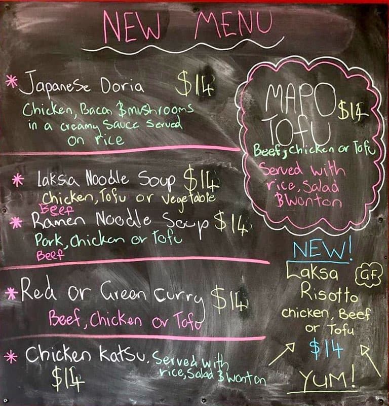 Menu at Ruby Cafe, New Plymouth