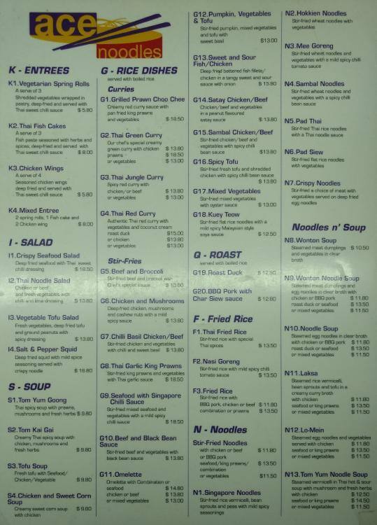 Ace Noodles Menu, Menu untuk Ace Noodles, St Leonards, Sydney ...