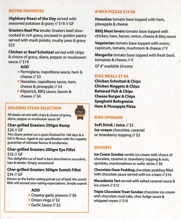 Menu at Highbury Hotel pub & bar, Highbury