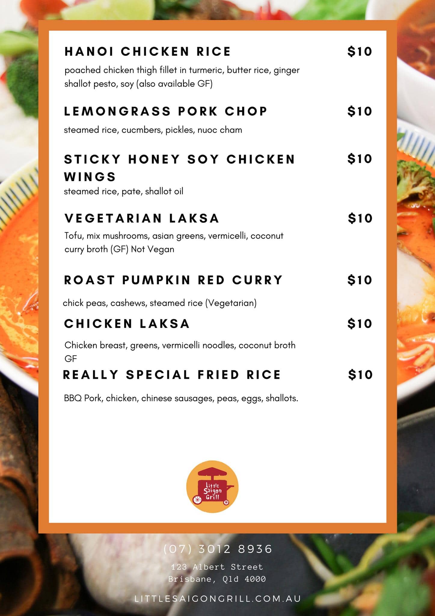 Menu at Little Saigon Grill fast food, Brisbane City, 123 Albert St