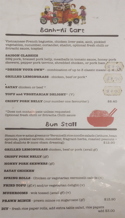 Menu at Little Saigon Grill fast food, Brisbane City, 123 Albert St