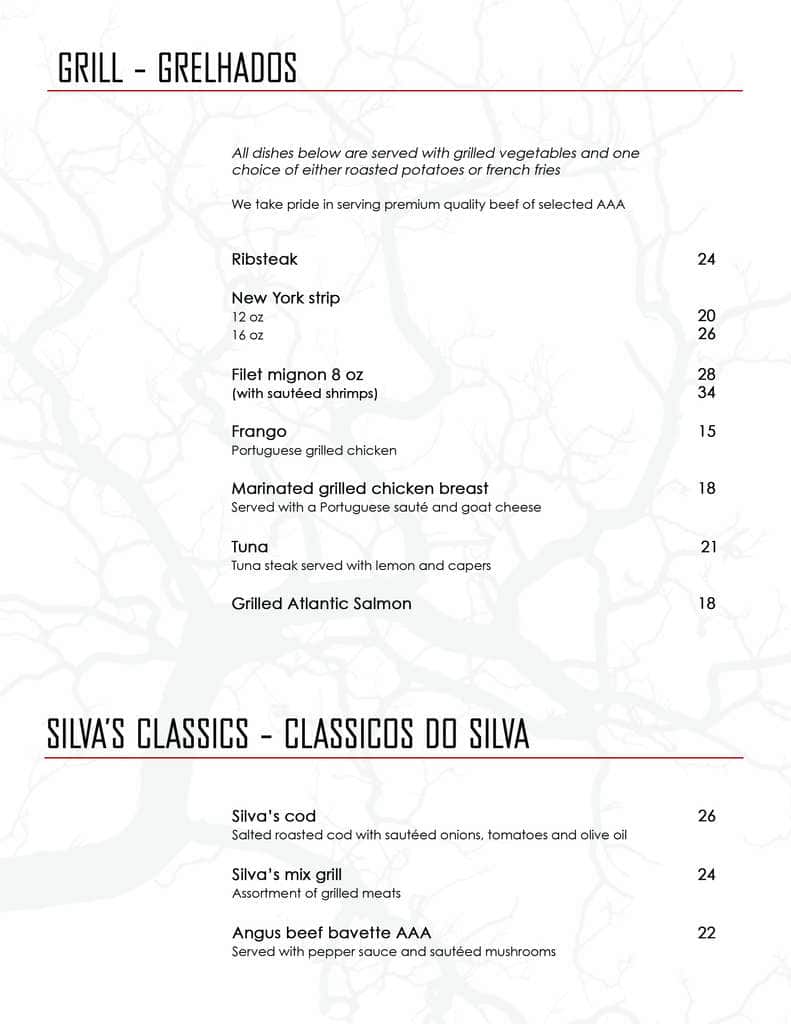 Menu at Silva Grillades restaurant, Longueuil