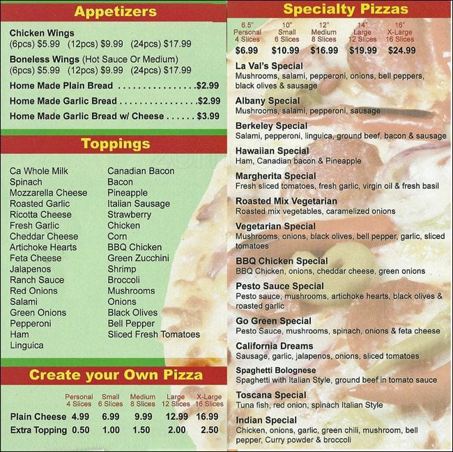 La Val's Pizza Menu, Menu for La Val's Pizza, Albany, Albany ...