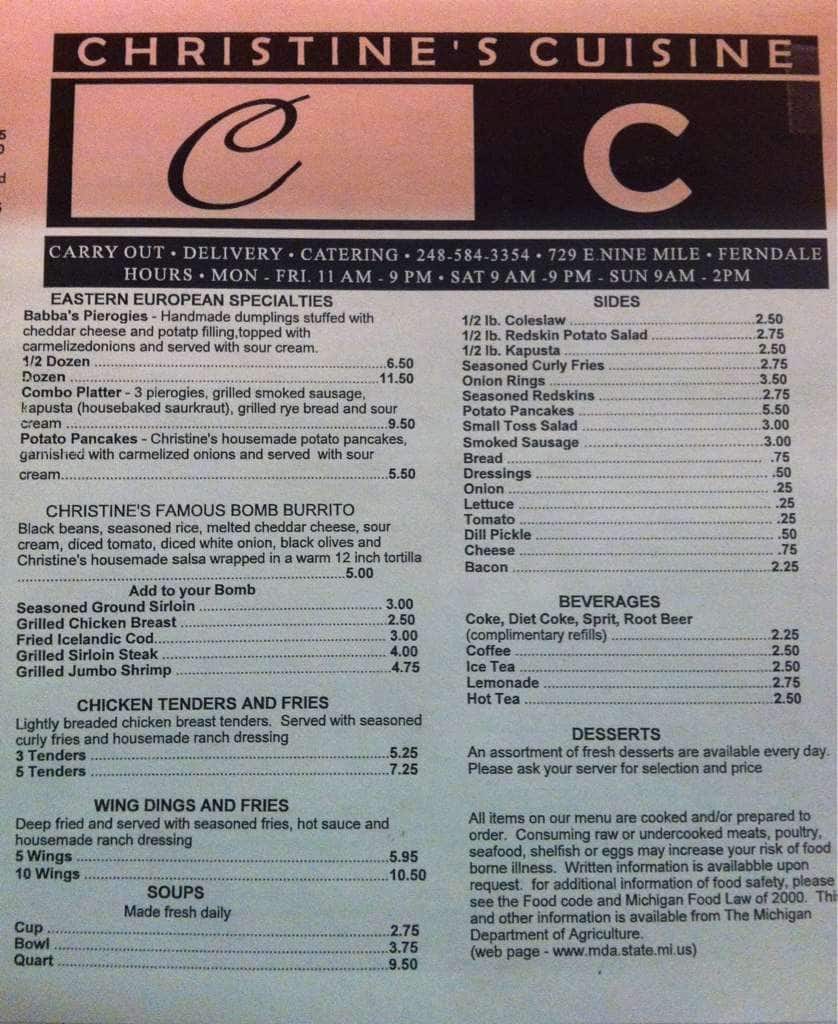 Christine's Cuisine Menu, Menu de Christine's Cuisine, Ferndale ...
