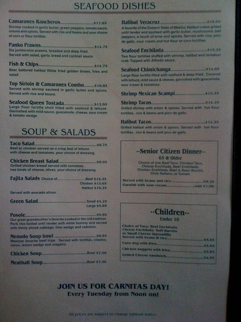 Menu at Hacienda Mexican Restaurant, Wasilla, E Palmer-Wasilla Hwy